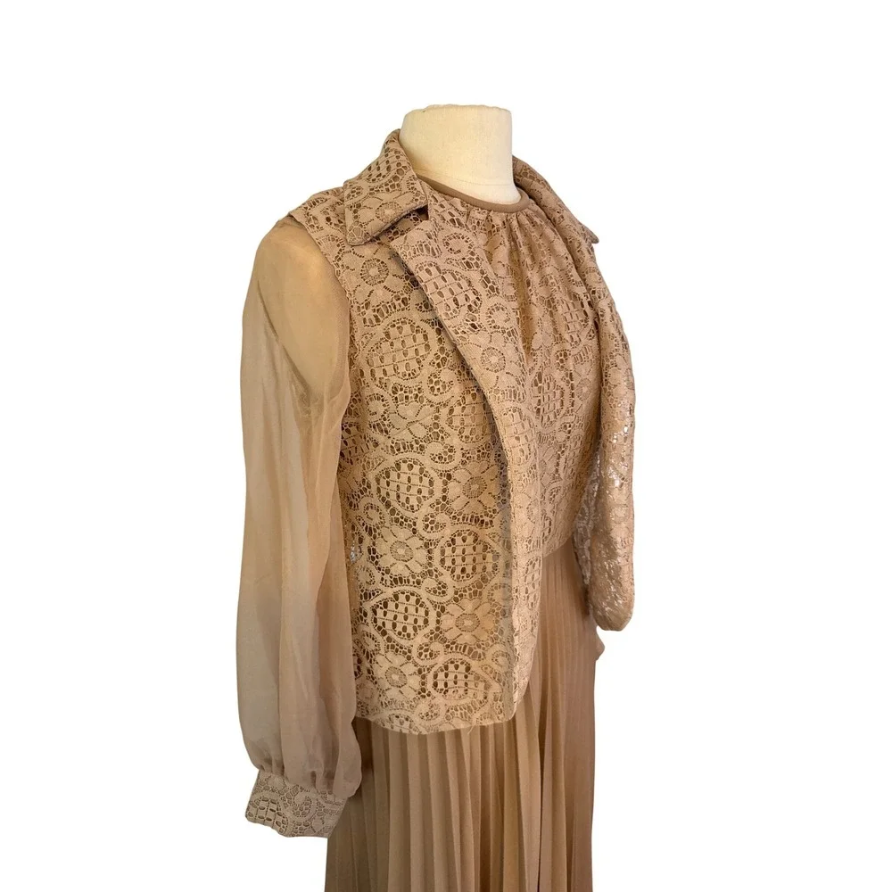no brand | Dresses | Vintage 6s 70s Beige Chiffon Lace Hostess Dress ...